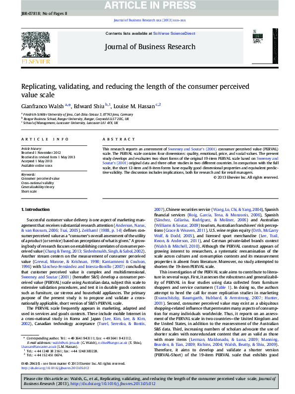 (PDF) Replicating, validating, and reducing the length of the consumer ...