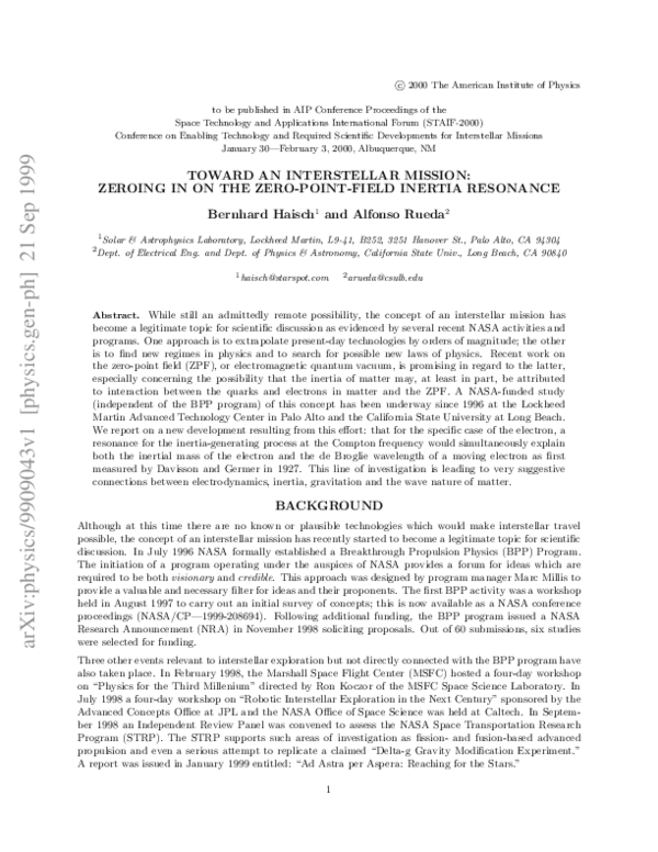 (PDF) Toward an interstellar mission: Zeroing in on the zero-point-field inertia resonance