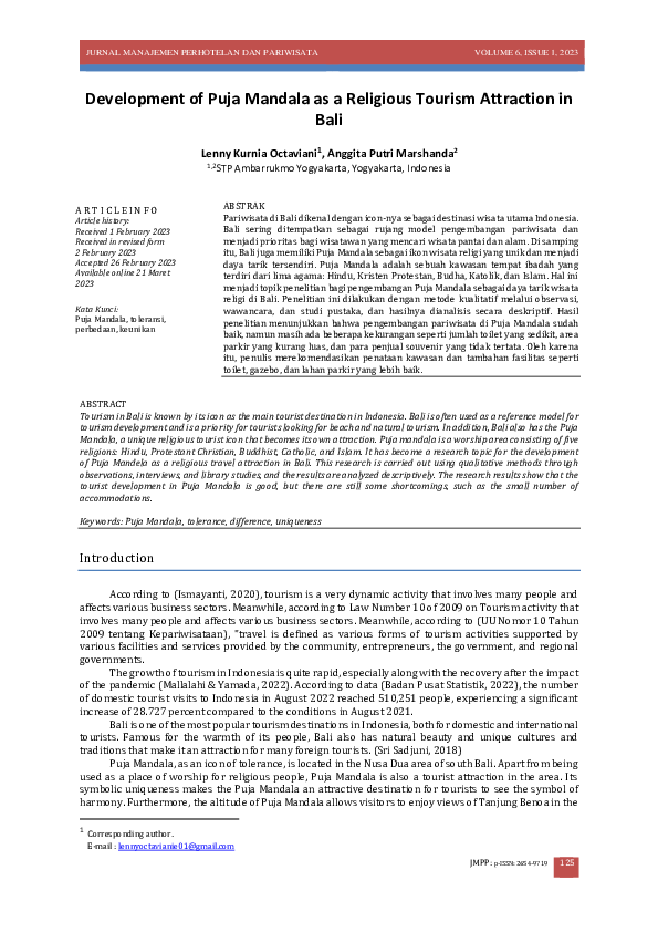 (PDF) Development of Puja Mandala as a Religious Tourism Attraction in Bali
