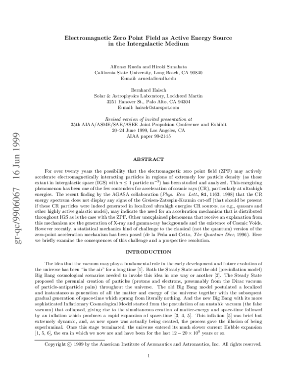 (PDF) Electromagnetic zero point field as active energy source in the intergalactic medium