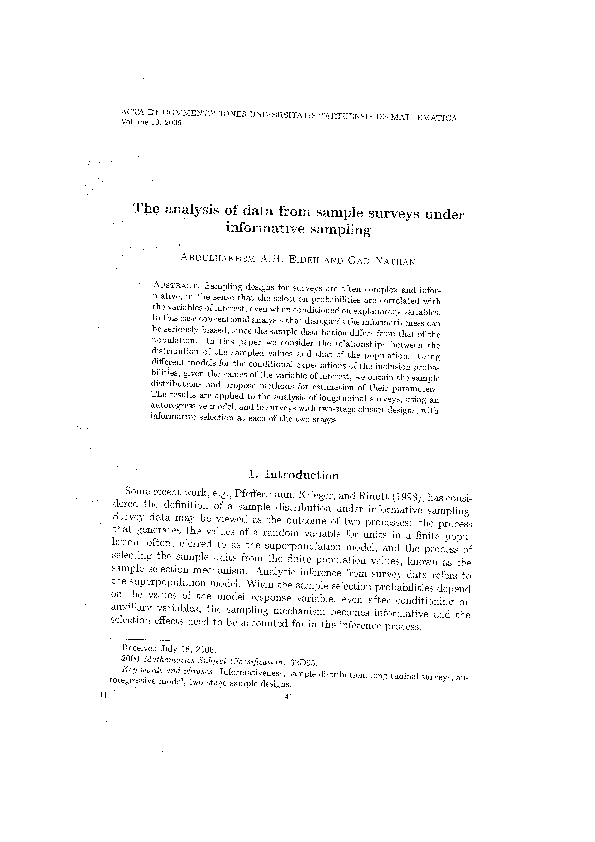 Pdf The Analysis Of Data From Sample Surveys Under Informative Sampling
