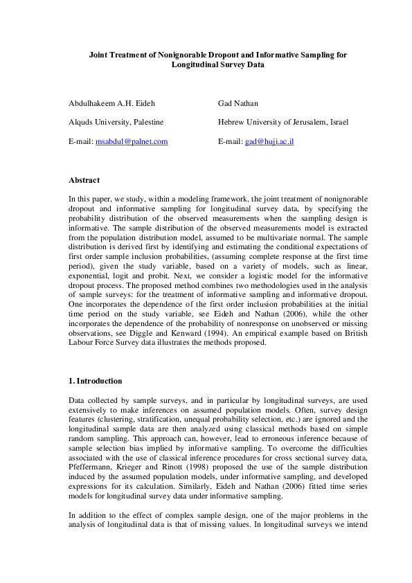 (PDF) Joint Treatment of Nonignorable Dropout and Informative Sampling for Longitudinal Survey Data