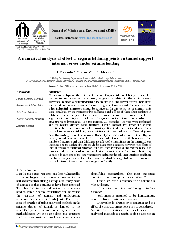 (PDF) A numerical analysis of effect of segmental lining joints on tunnel support internal ...