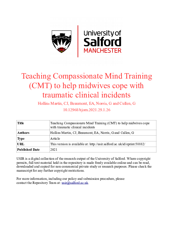 (PDF) Teaching Compassionate Mind Training to help midwives cope with ...