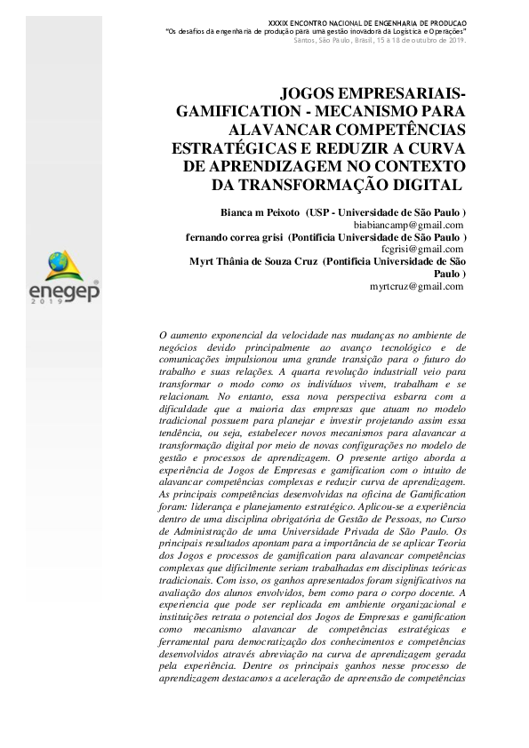 (PDF) Jogos empresariais-Gamification - mecanismo para alavancar competências estratégicas e ...