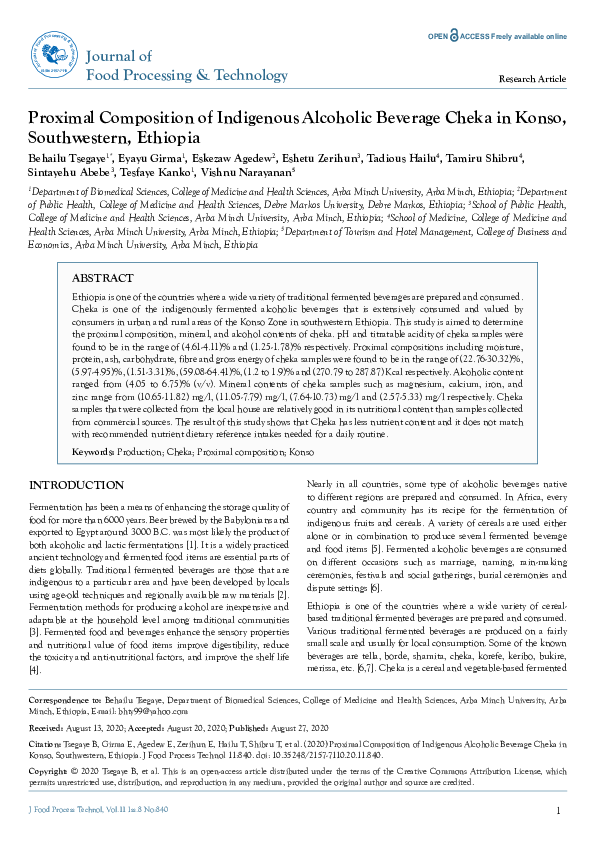 (PDF) Proximal Composition of Indigenous Alcoholic Beverage Cheka in ...