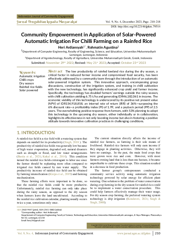 Community Empowerment in Application of Solar-Powered Automatic ...