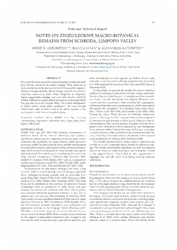 (PDF) Notes on Zhizo/Leokwe macro-botanical remains from Schroda ...