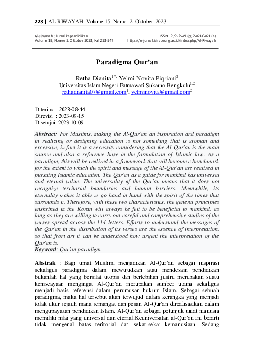 (PDF) Paradigma qurani