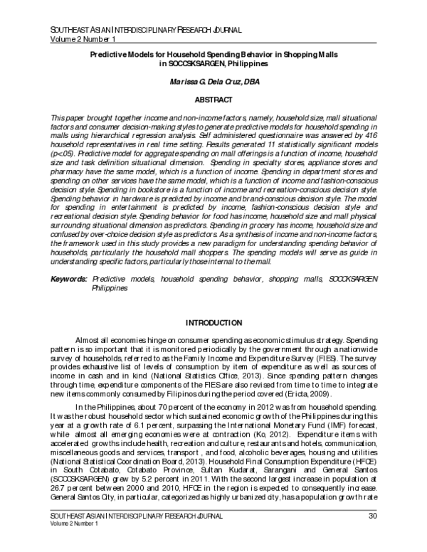 (PDF) Predictive Models for Household Spending Behavior in Shopping ...