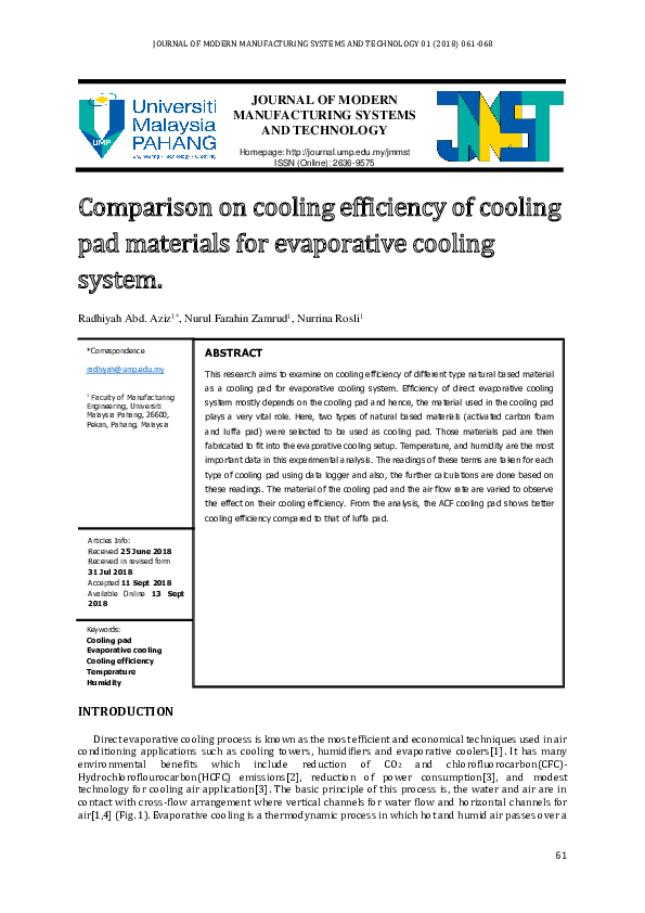 (PDF) Comparison on cooling efficiency of cooling pad materials for ...