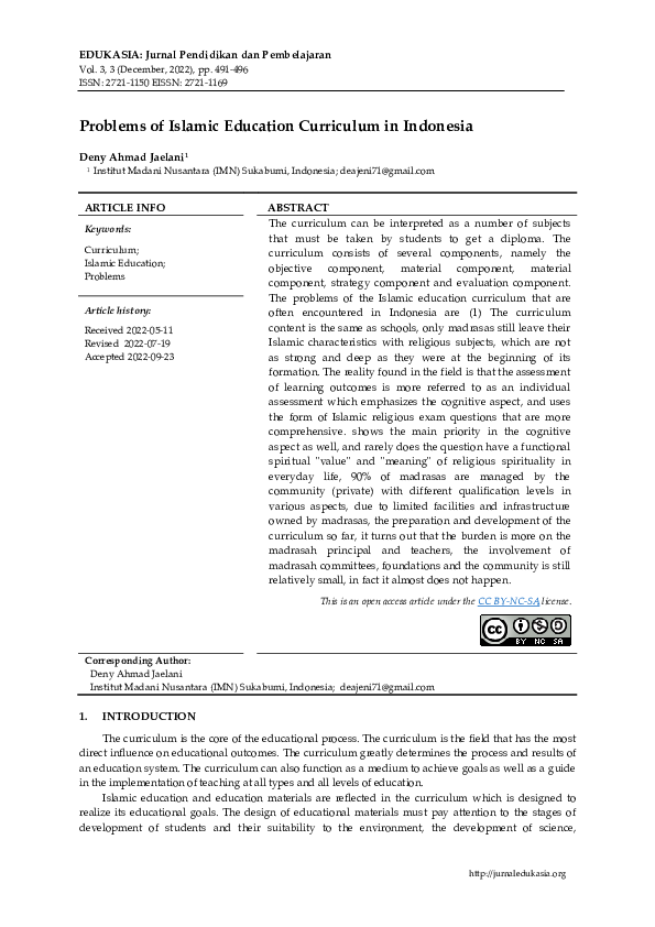 (PDF) Problems of Islamic Education Curriculum in Indonesia