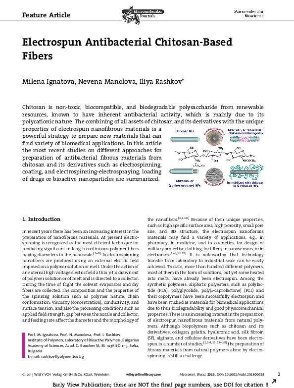 (PDF) Electrospun Antibacterial Chitosan-Based Fibers