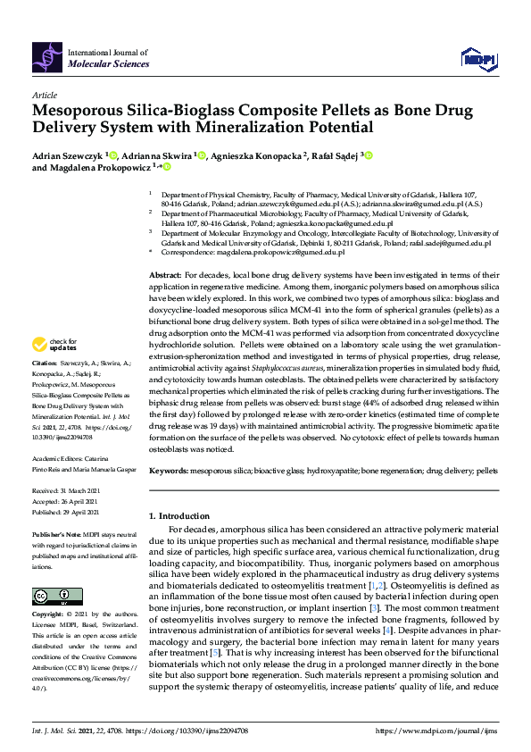 (PDF) Mesoporous Silica-Bioglass Composite Pellets as Bone Drug ...