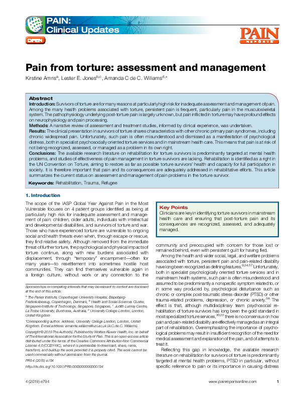 (PDF) Pain from torture: assessment and management