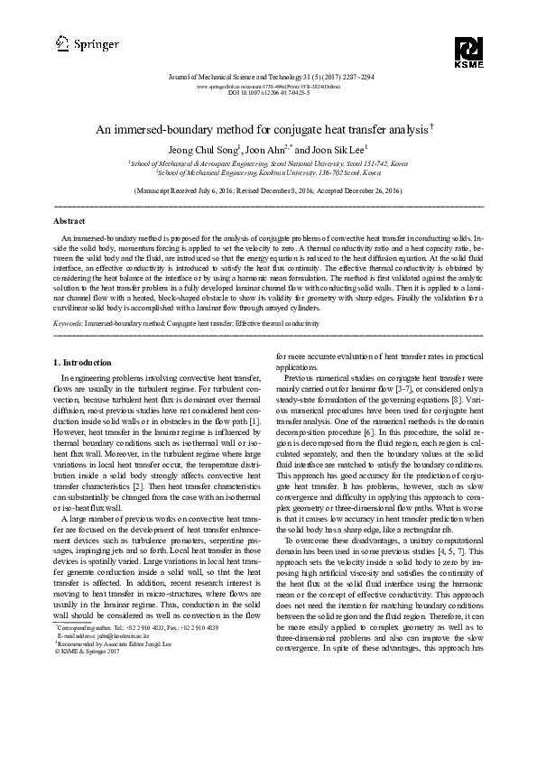 (PDF) An immersed-boundary method for conjugate heat transfer analysis