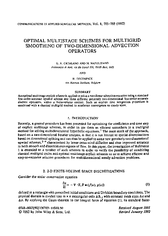 (PDF) Optimal multistage schemes for multigrid smoothing of two‐dimensional advection operators