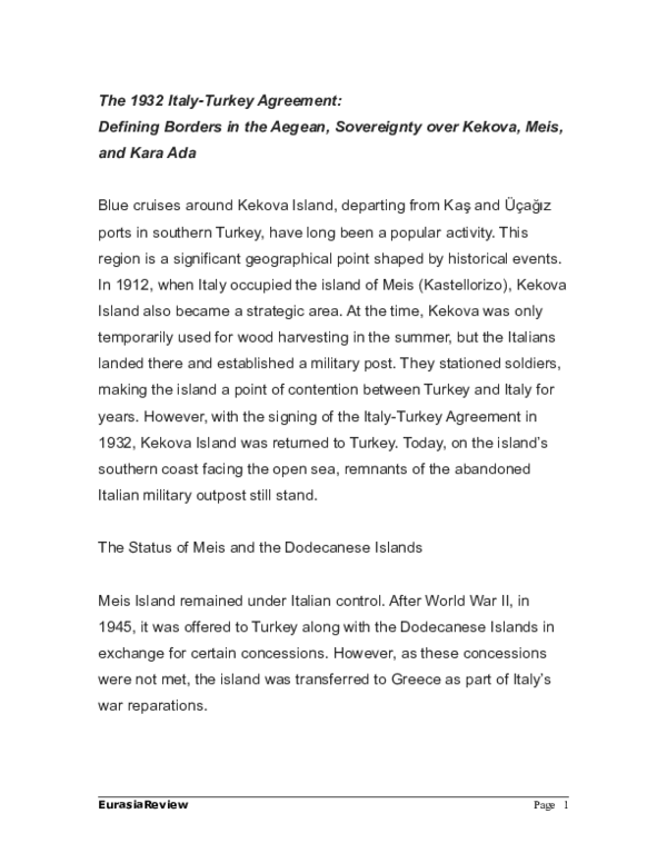 (PDF) The 1932 Italy-Turkey Agreement: Defining Borders in the Aegean ...