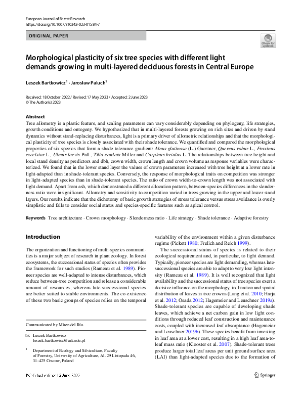 (PDF) Morphological plasticity of six tree species with different light ...