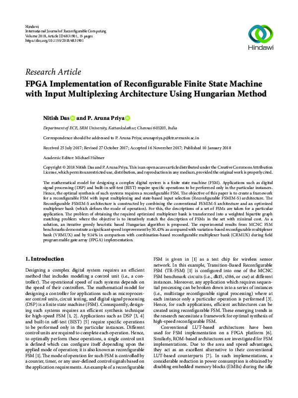 (PDF) FPGA Implementation of Reconfigurable Finite State Machine with Input Multiplexing ...