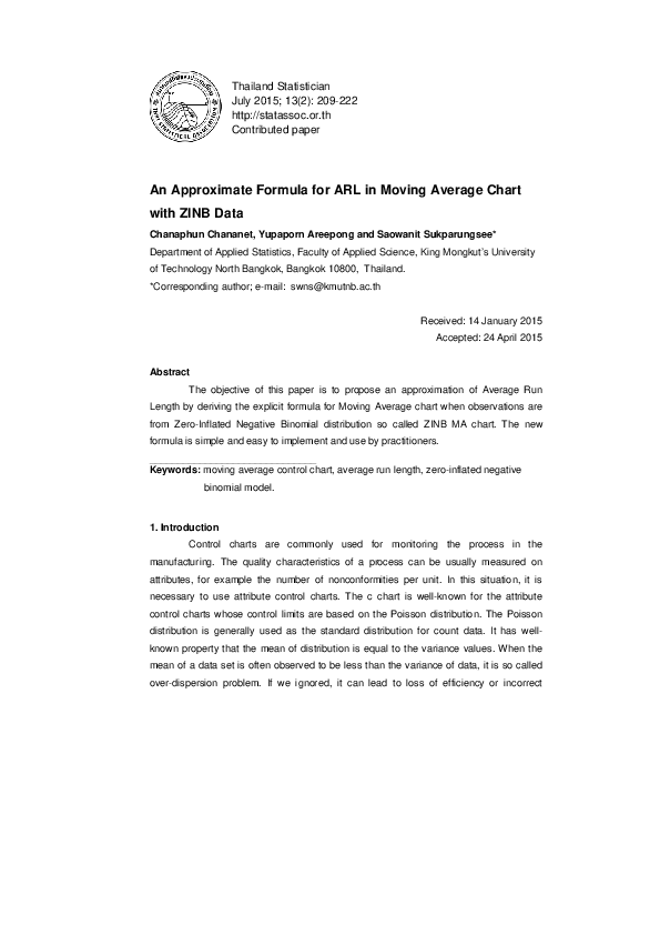 (PDF) An Approximate Formula for ARL in Moving Average Chart with ZINB Data