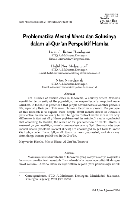 (PDF) Problematika Mental Illness dan Solusinya dalam al-Qur’an Perspektif Hamka