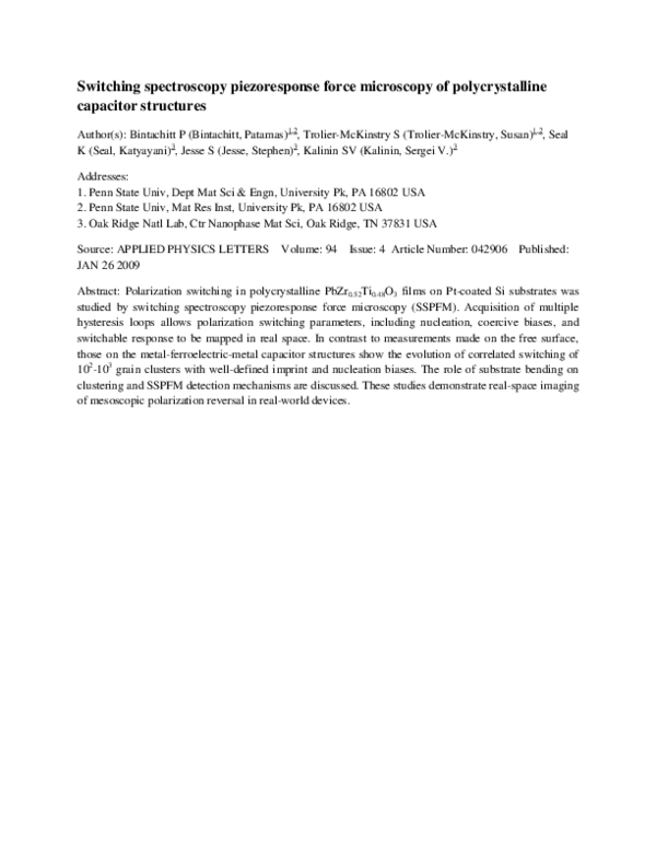 (PDF) Switching spectroscopy piezoresponse force microscopy of ...