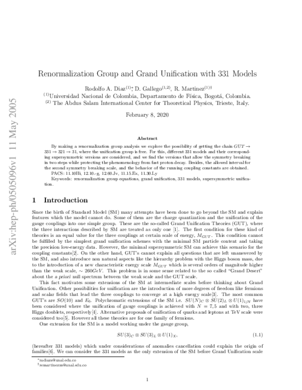 (PDF) Renormalization Group and Grand Unification with 331 Models