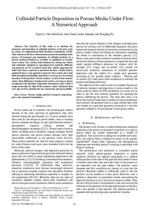 (PDF) Colloidal Particle Deposition in Porous Media Under Flow: A ...