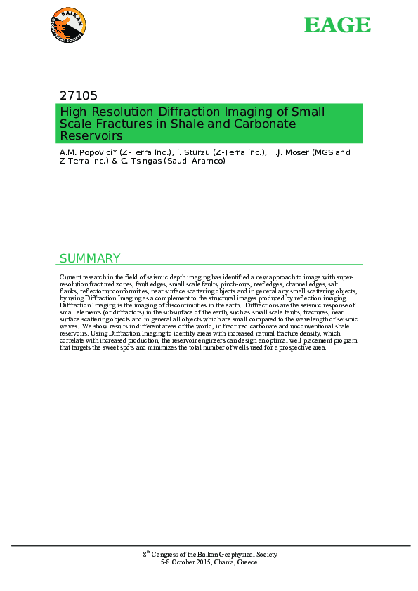 Pdf High Resolution Diffraction Imaging Of Small Scale Fractures In Shale And Carbonate Reservoirs