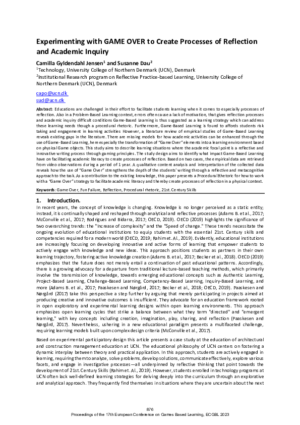 (PDF) Experimenting with GAME OVER to create processes of reflection and academic inquiry ...
