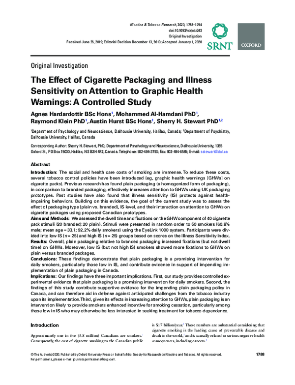 (PDF) The Effect of Cigarette Packaging and Illness Sensitivity on ...