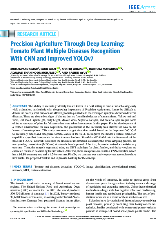 (PDF) Precision Agriculture Through Deep Learning: Tomato Plant Multiple Diseases Recognition ...