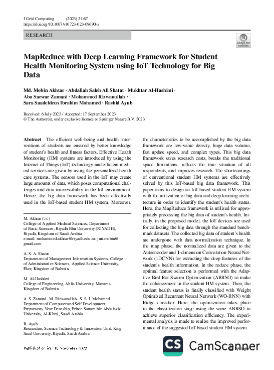 (PDF) MapReduce with Deep Learning Framework for Student Health Monitoring System using IoT ...