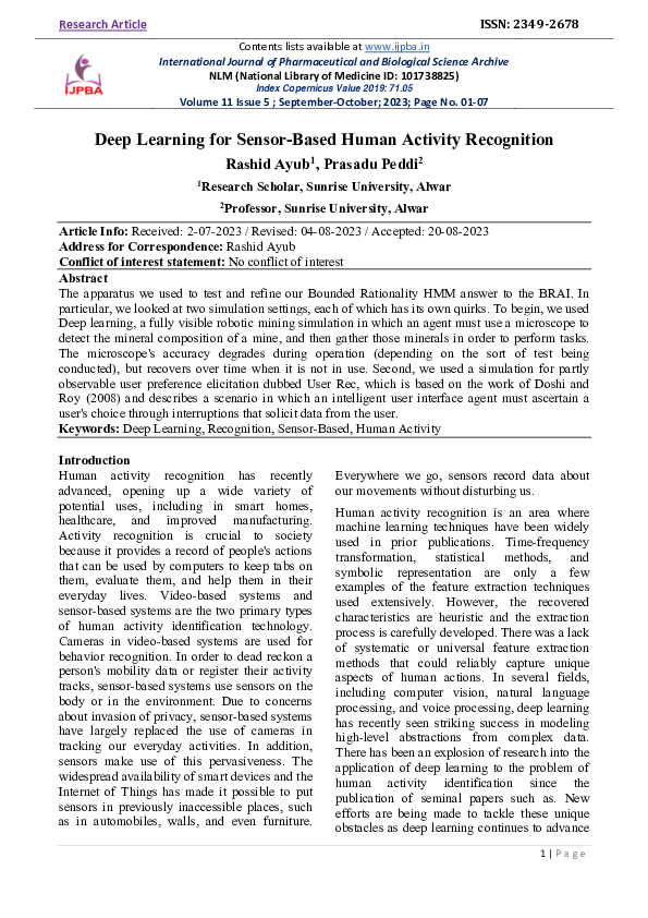 (PDF) Deep Learning for Sensor-Based Human Activity Recognition