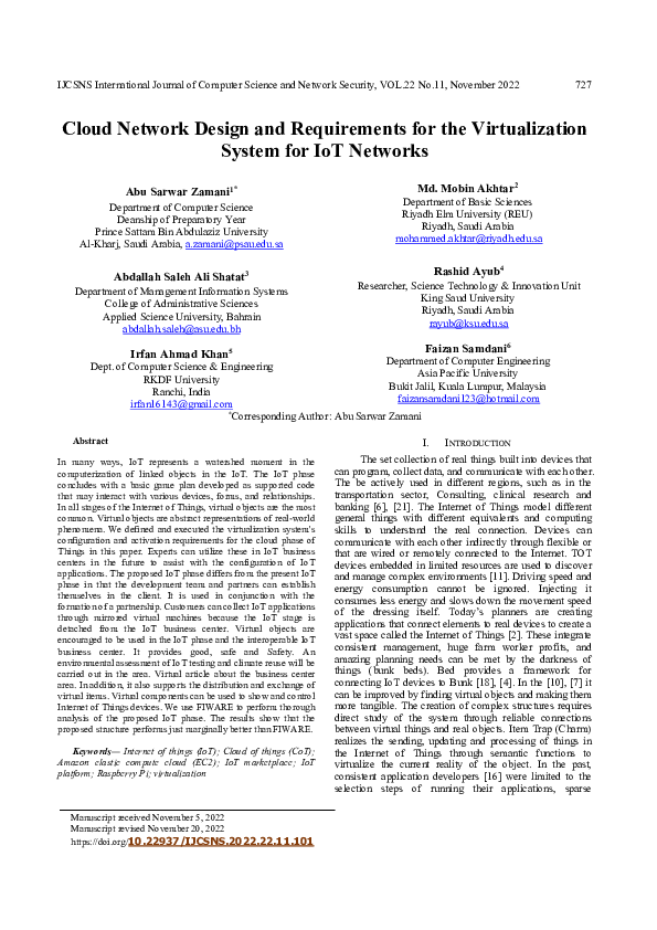 (PDF) Cloud Network Design and Requirements for the Virtualization System for IoT Networks