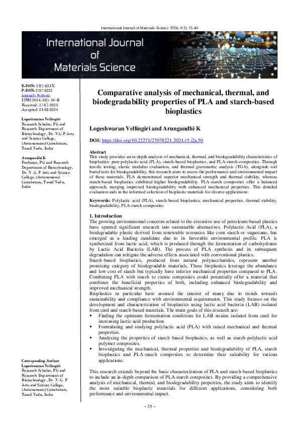 (PDF) Comparative analysis of mechanical, thermal, and biodegradability properties of PLA and ...