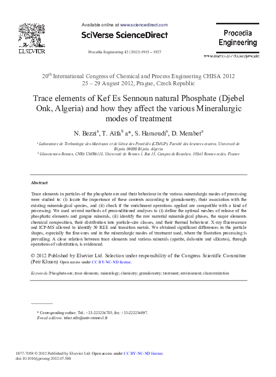 (PDF) Trace Elements of Kef Es Sennoun Natural Phosphate (Djebel Onk ...