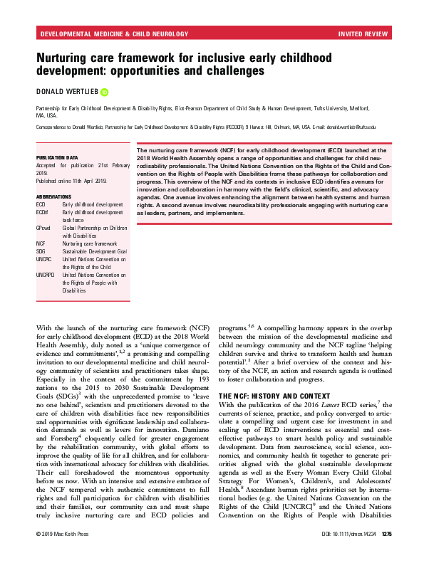 (PDF) Nurturing care framework for inclusive early childhood ...