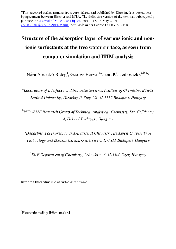 (PDF) Structure of the adsorption layer of various ionic and non-ionic ...