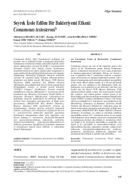 (PDF) An Uncommon Cause Of Bacteremia: Comamonas Testosteroni (A Case ...