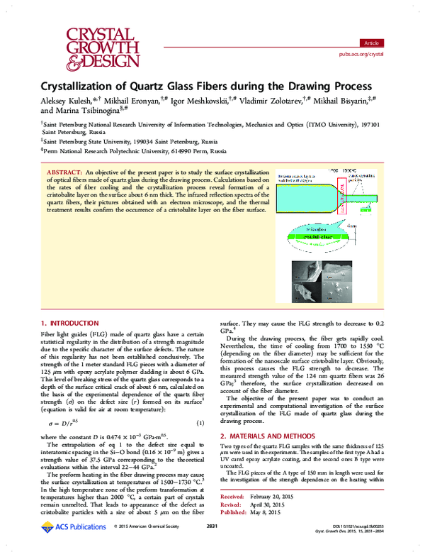 (PDF) Crystallization of Quartz Glass Fibers during the Drawing Process