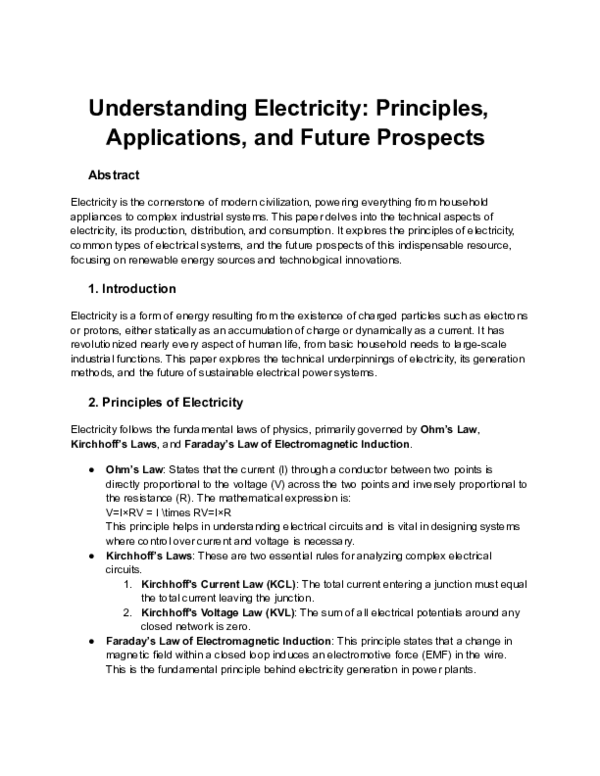 (PDF) Understanding Electricity: Principles, Applications, and Future ...