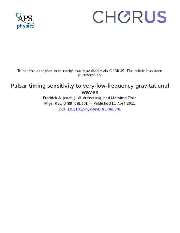 (PDF) Pulsar timing sensitivity to very-low-frequency gravitational waves