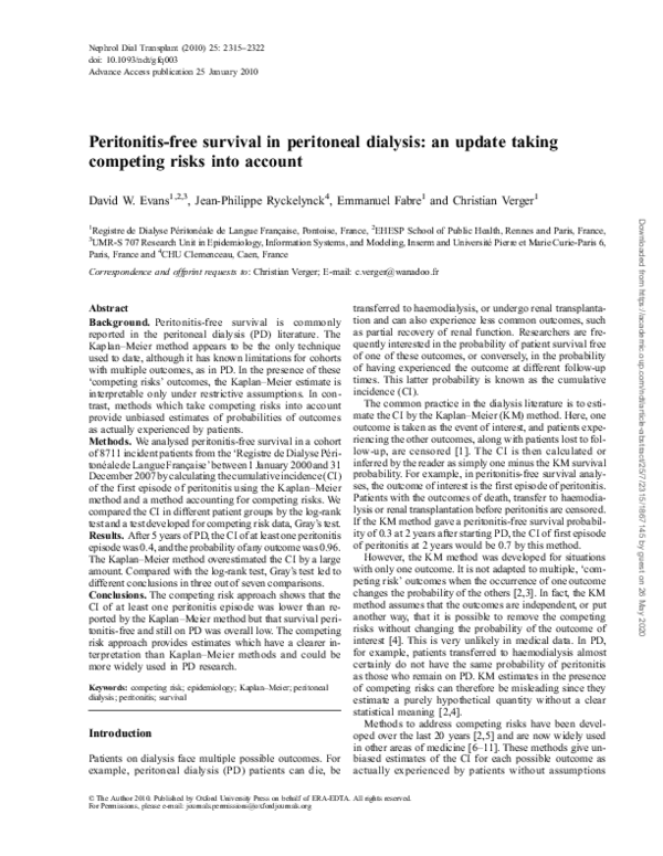 (PDF) Peritonitis-free survival in peritoneal dialysis: an update ...
