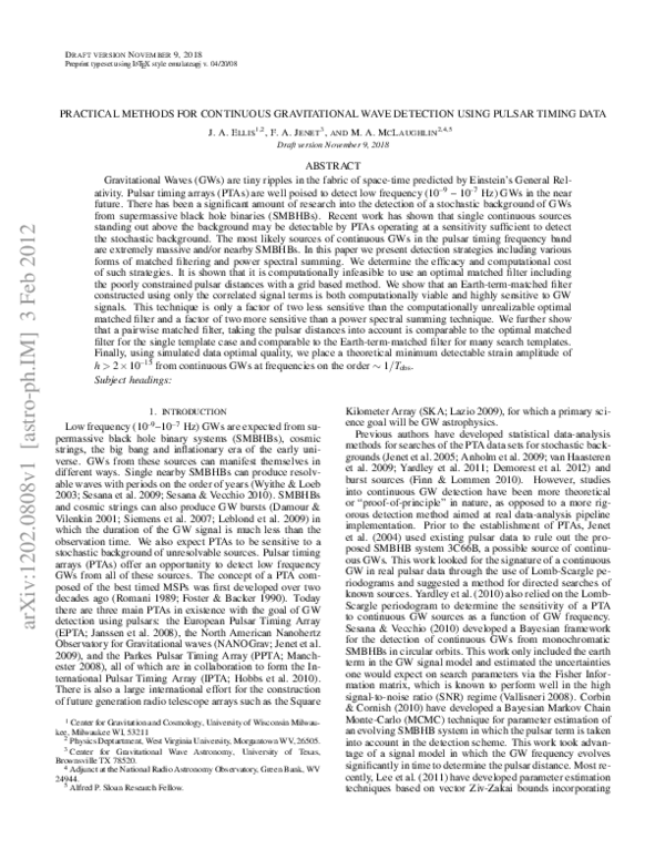 Pdf Practical Methods For Continuous Gravitational Wave Detection Using Pulsar Timing Data