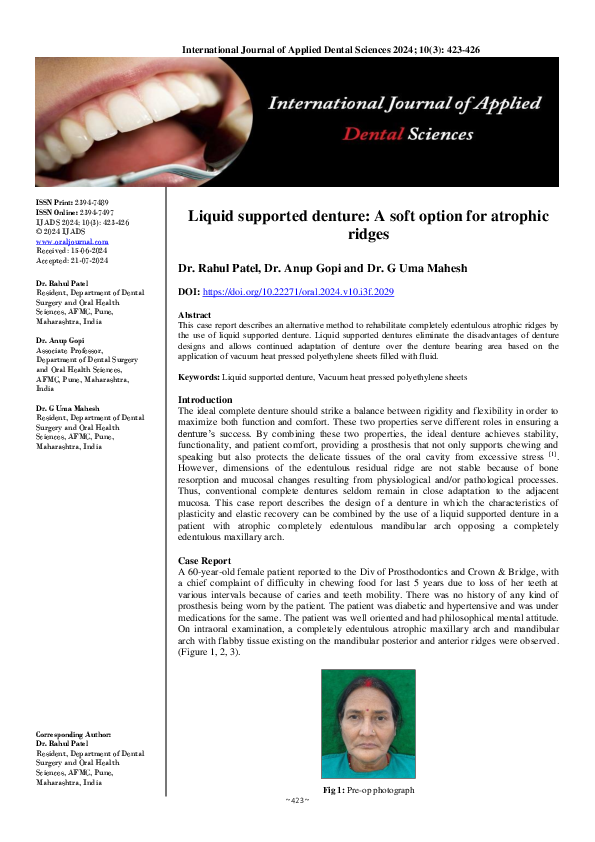 (PDF) Liquid supported denture: A soft option for atrophic ridges
