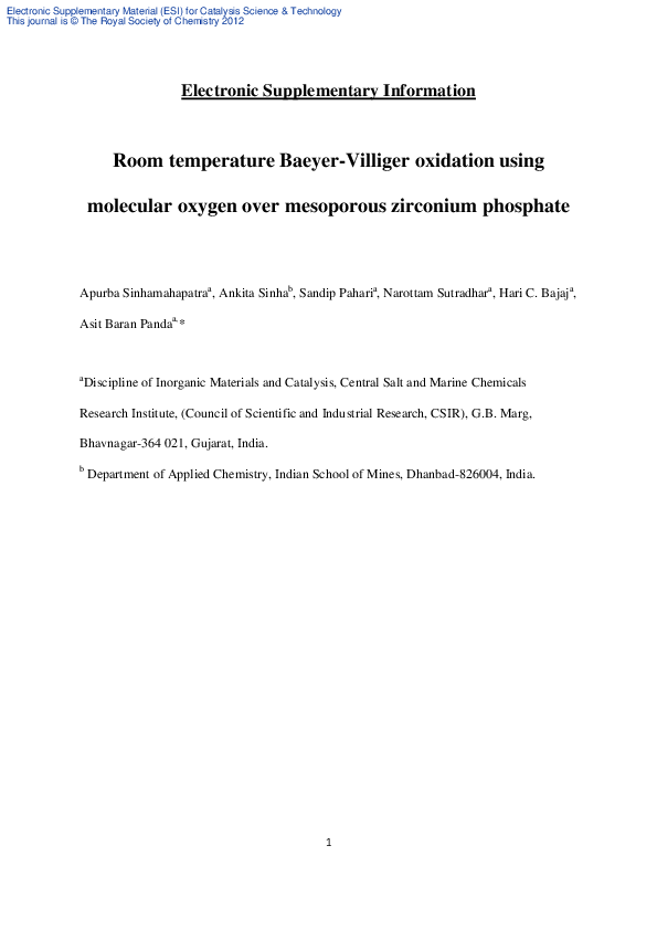 (PDF) Room temperature Baeyer–Villiger oxidation using molecular oxygen over mesoporous ...
