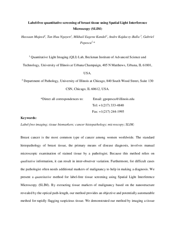 (PDF) Label-free quantitative screening of breast tissue using Spatial Light Interference ...