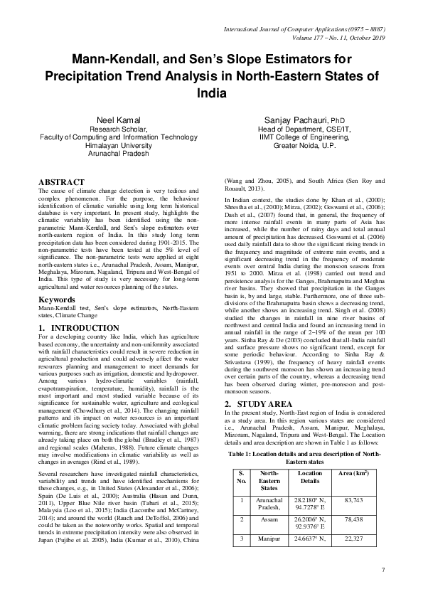 (PDF) Mann-Kendall, and Sen’s Slope Estimators for Precipitation Trend ...